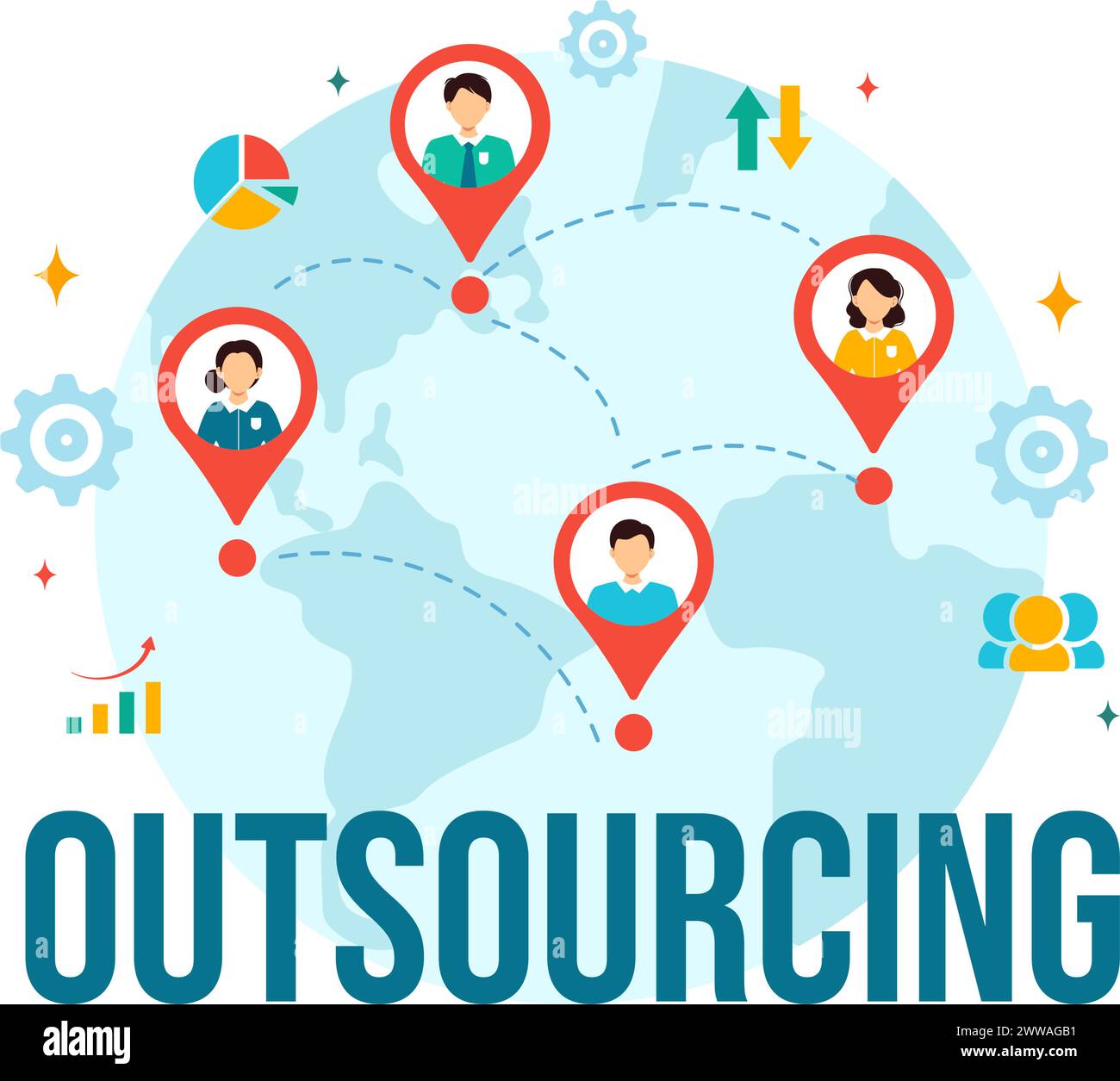 Outsourcing Business Vector Illustration with Idea of Teamwork, Company ...