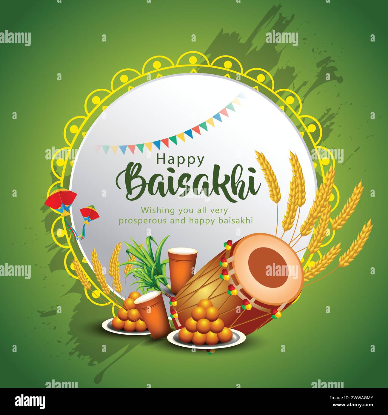 Happy Baisakhi festival of Punjab India background. Vaisakhi elements ...