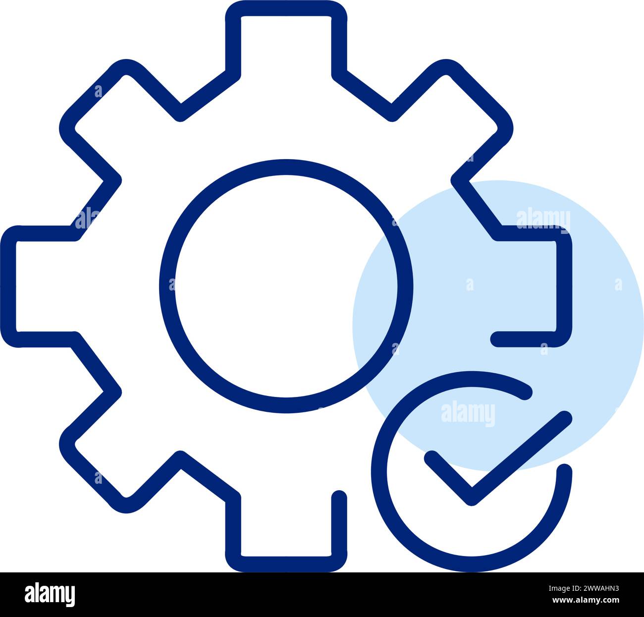 Cogwheel and checkmark. Completion, verification and approval of tasks ...