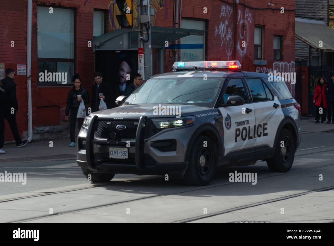 Toronto, ON, Canada - March 17, 2024: Mounted police patrol the streets ...