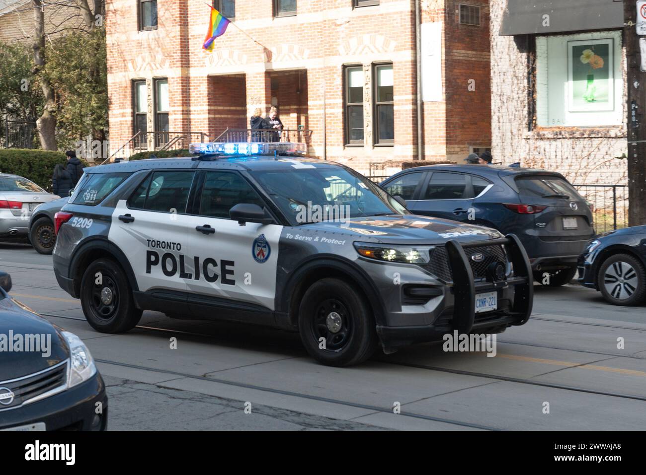 Toronto, ON, Canada - March 17, 2024: Mounted police patrol the streets ...