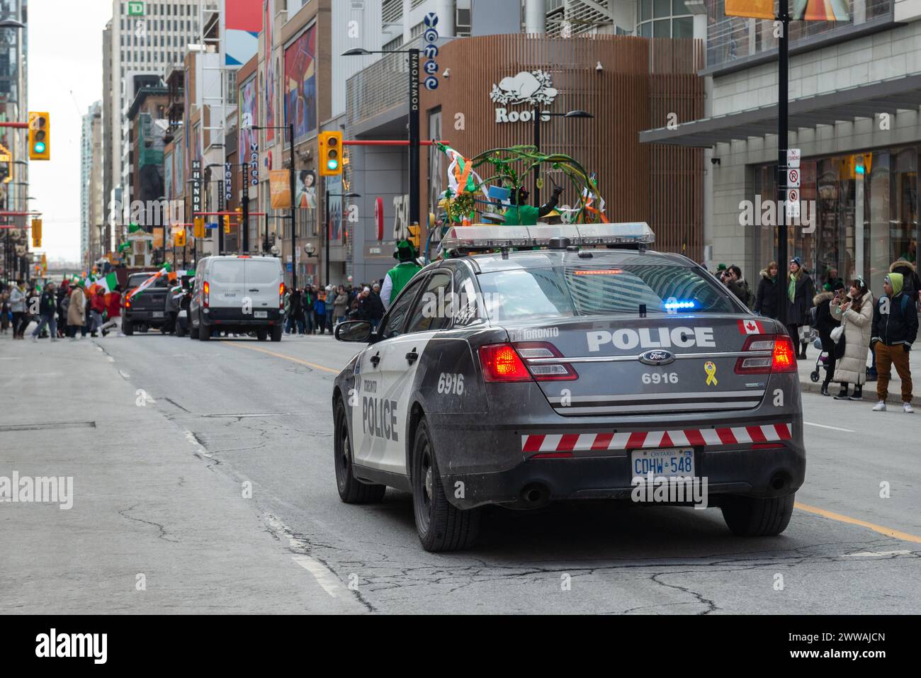 Toronto, ON, Canada - March 17, 2024: Mounted police patrol the streets ...