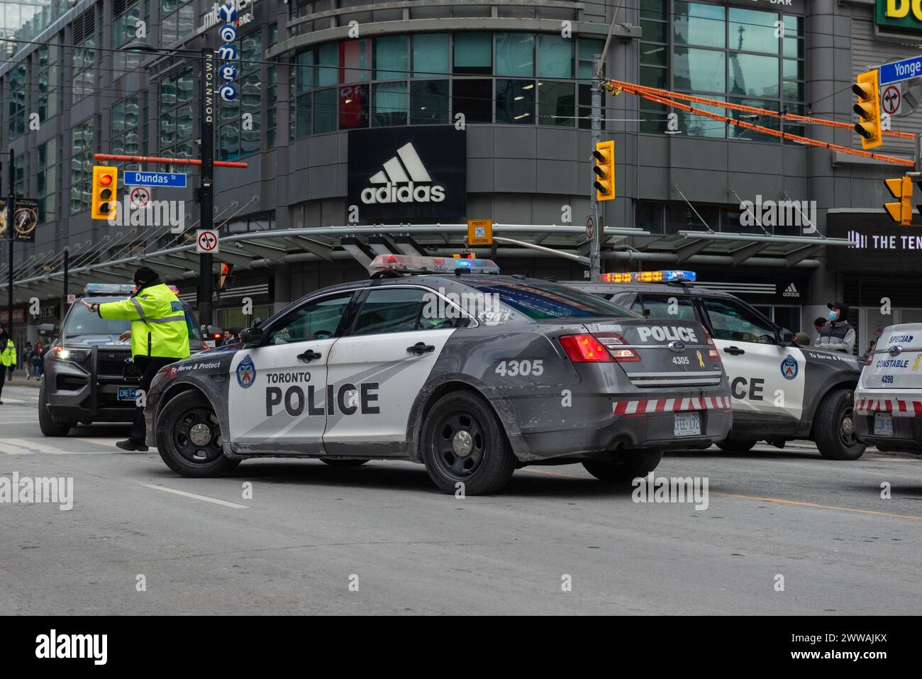 Toronto, ON, Canada - March 17, 2024: Mounted police patrol the streets ...