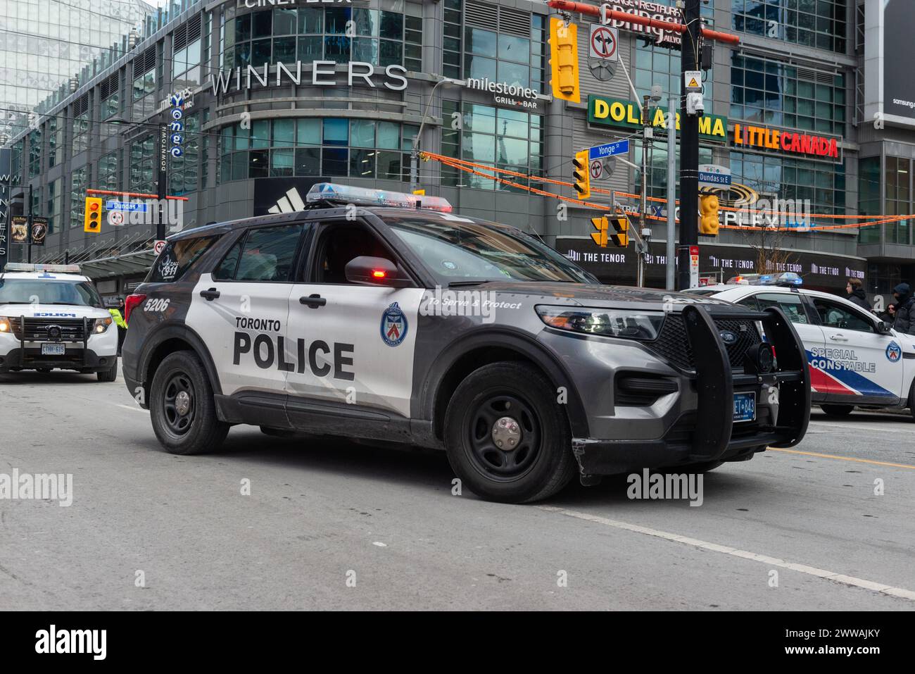 Toronto, ON, Canada - March 17, 2024: Mounted police patrol the streets ...