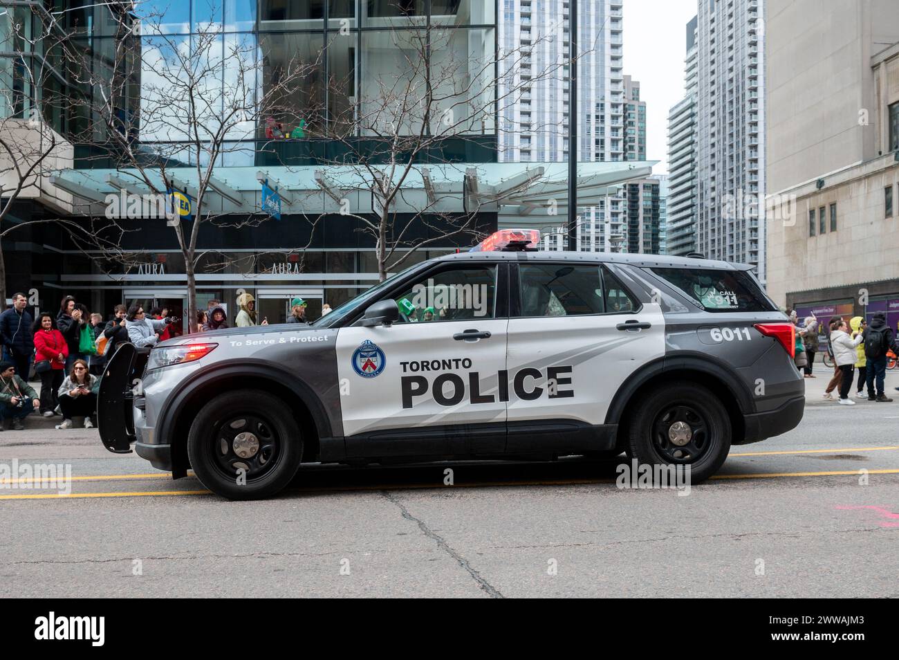 Toronto, ON, Canada - March 17, 2024: Mounted police patrol the streets ...