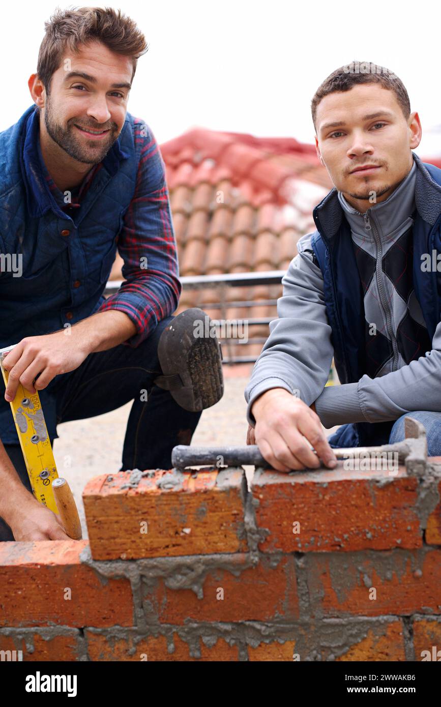 Building, bricklayer and working with industrial tools, maintenance ...