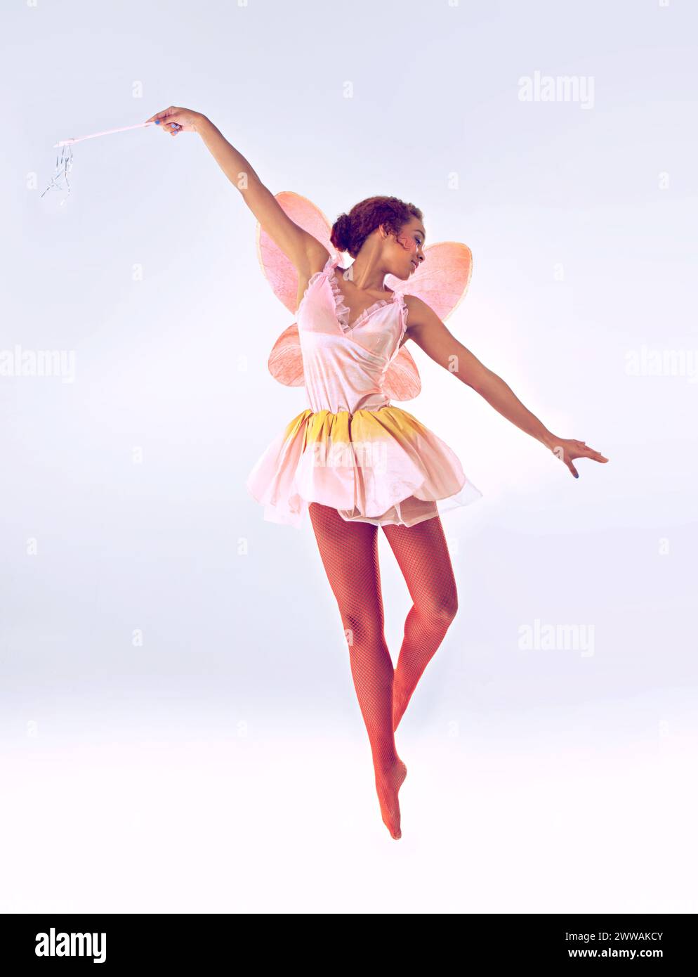 Woman, fairy and ballerina for dancing in studio for fantasy, flight ...