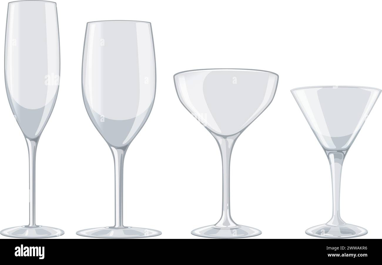 Four different types of empty glassware illustrated Stock Vector Image ...
