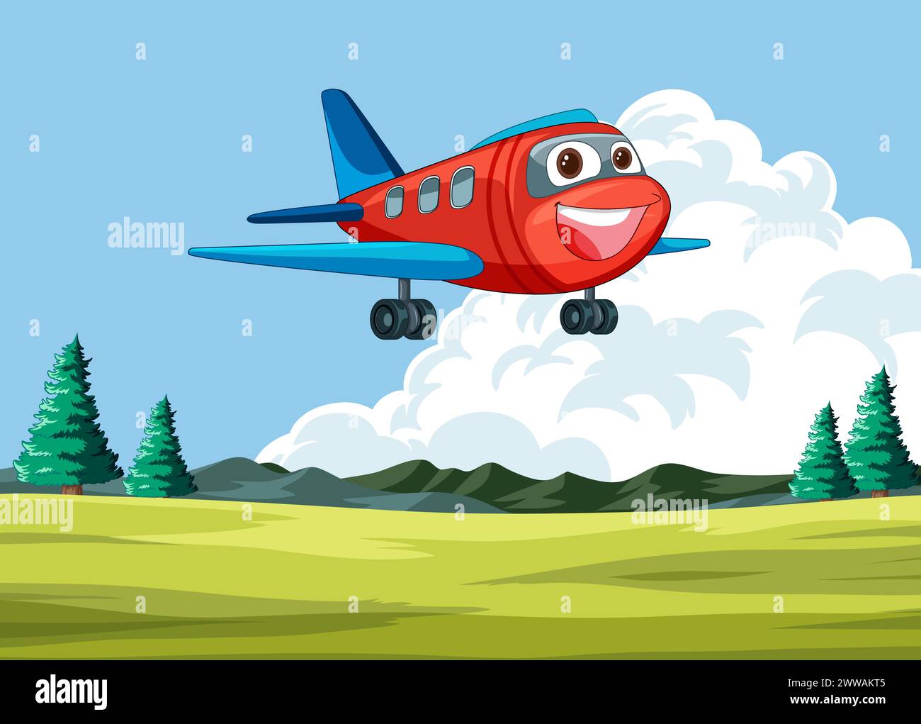 Cartoon airplane with face flying in the sky Stock Vector Image & Art ...