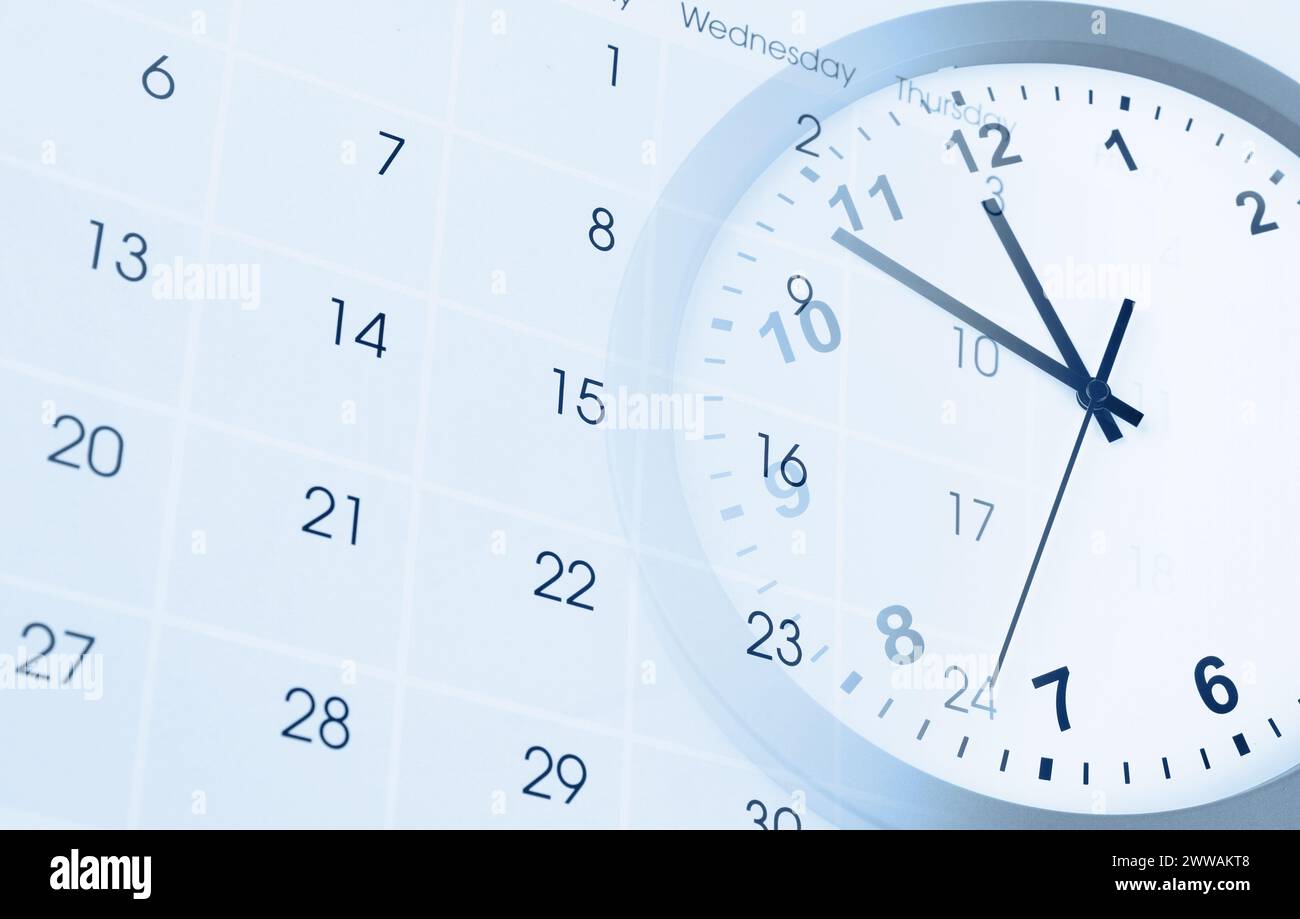 Clock face and calendar composite Stock Photo - Alamy