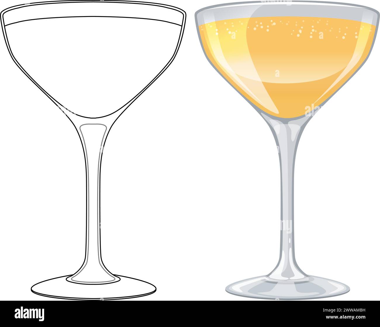 Vector illustration of two cocktail glasses, one filled Stock Vector ...
