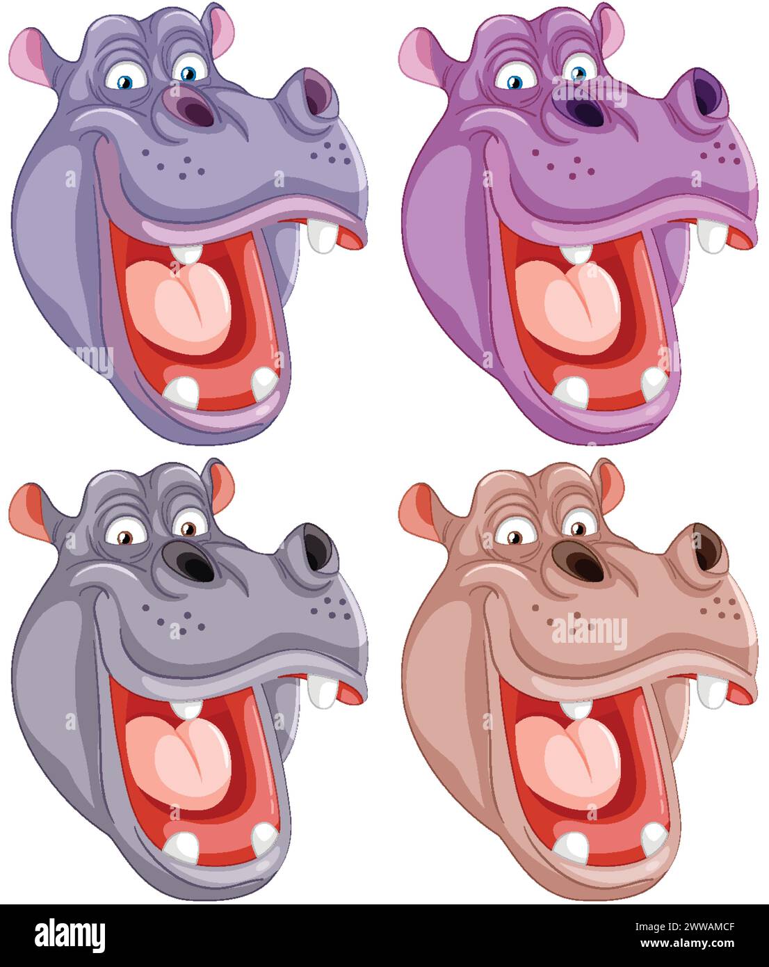 Four animated hippo heads with different expressions Stock Vector Image ...