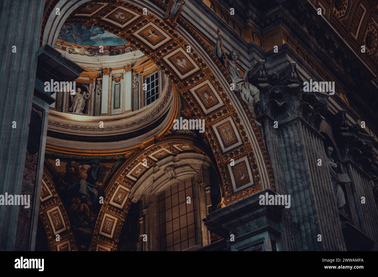 The arches inside Saint Peter's Basilica in the Vatican in Rome Stock ...