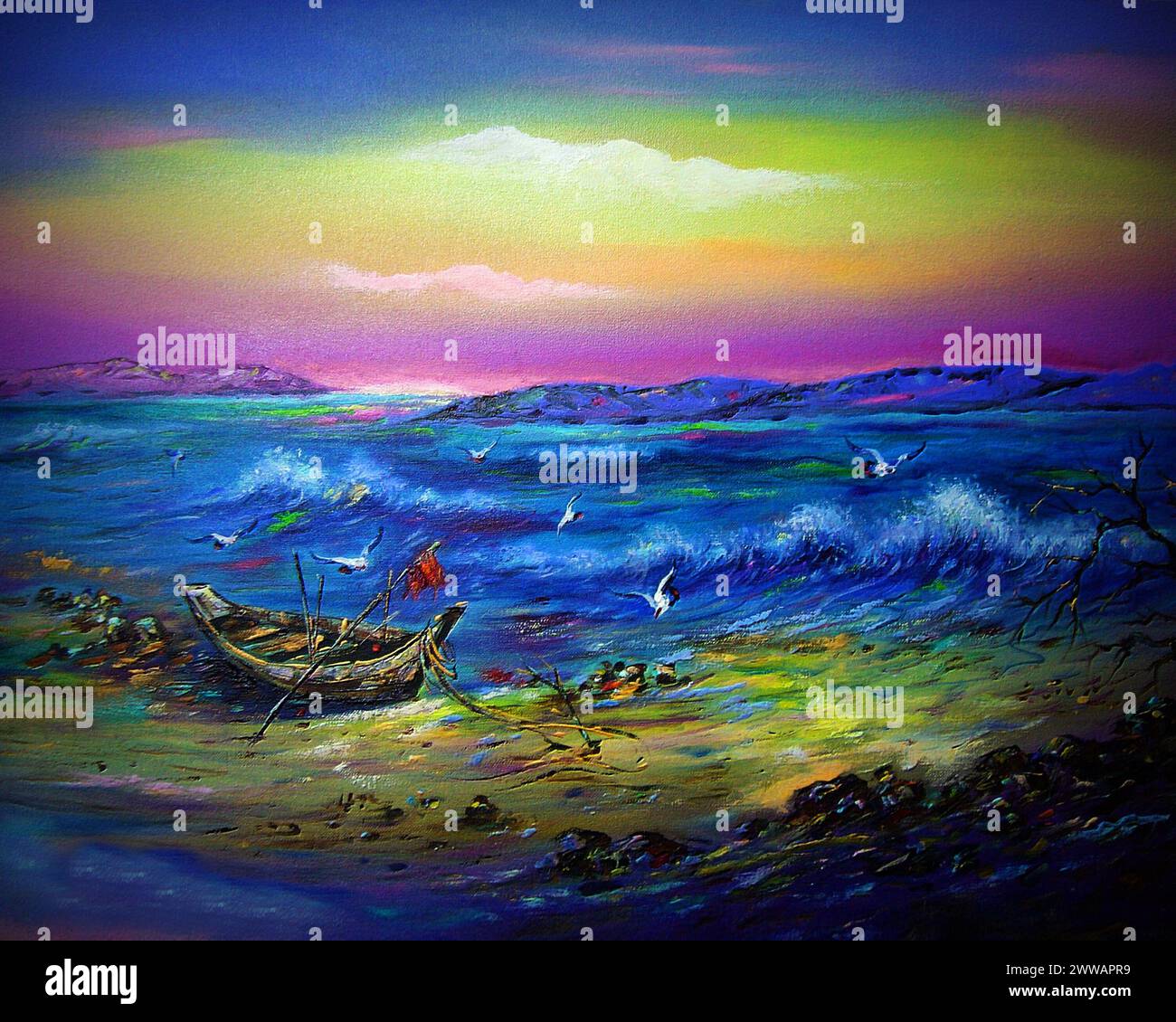 Art Oil color painting phuket thailand sea beach Stock Photo - Alamy