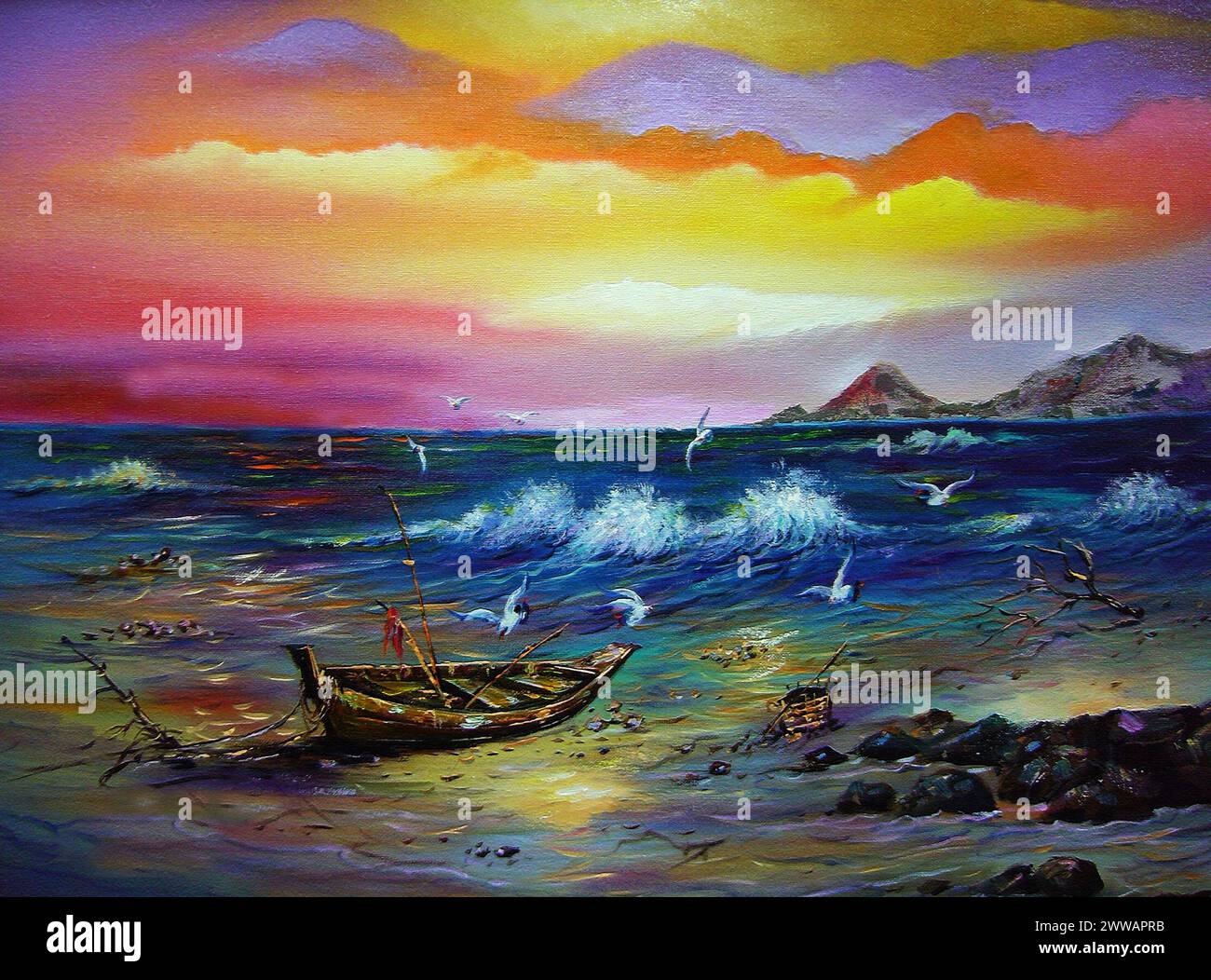 Art Oil color painting phuket thailand sea beach Stock Photo - Alamy