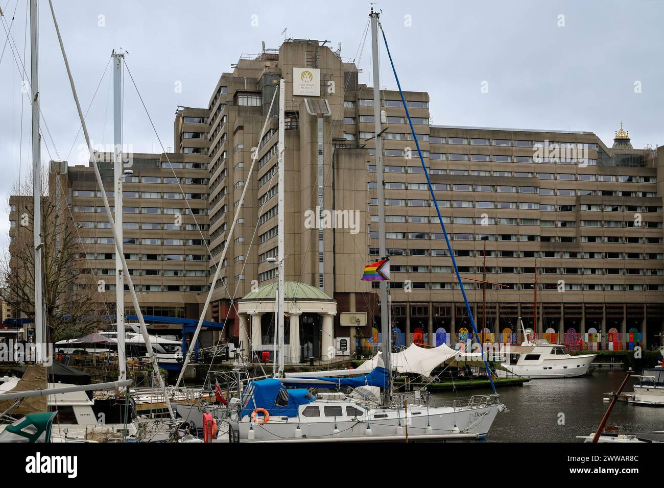LONDON, UK - MARCH 19, 2024: View of St Katharine Docks, a former dock ...