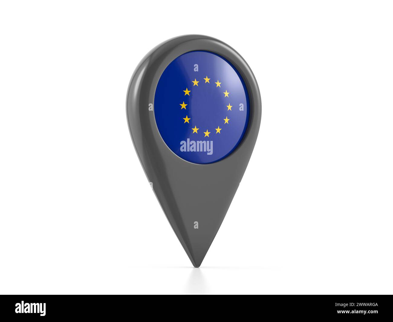 Map marker with European Union flag on a white background. 3d ...