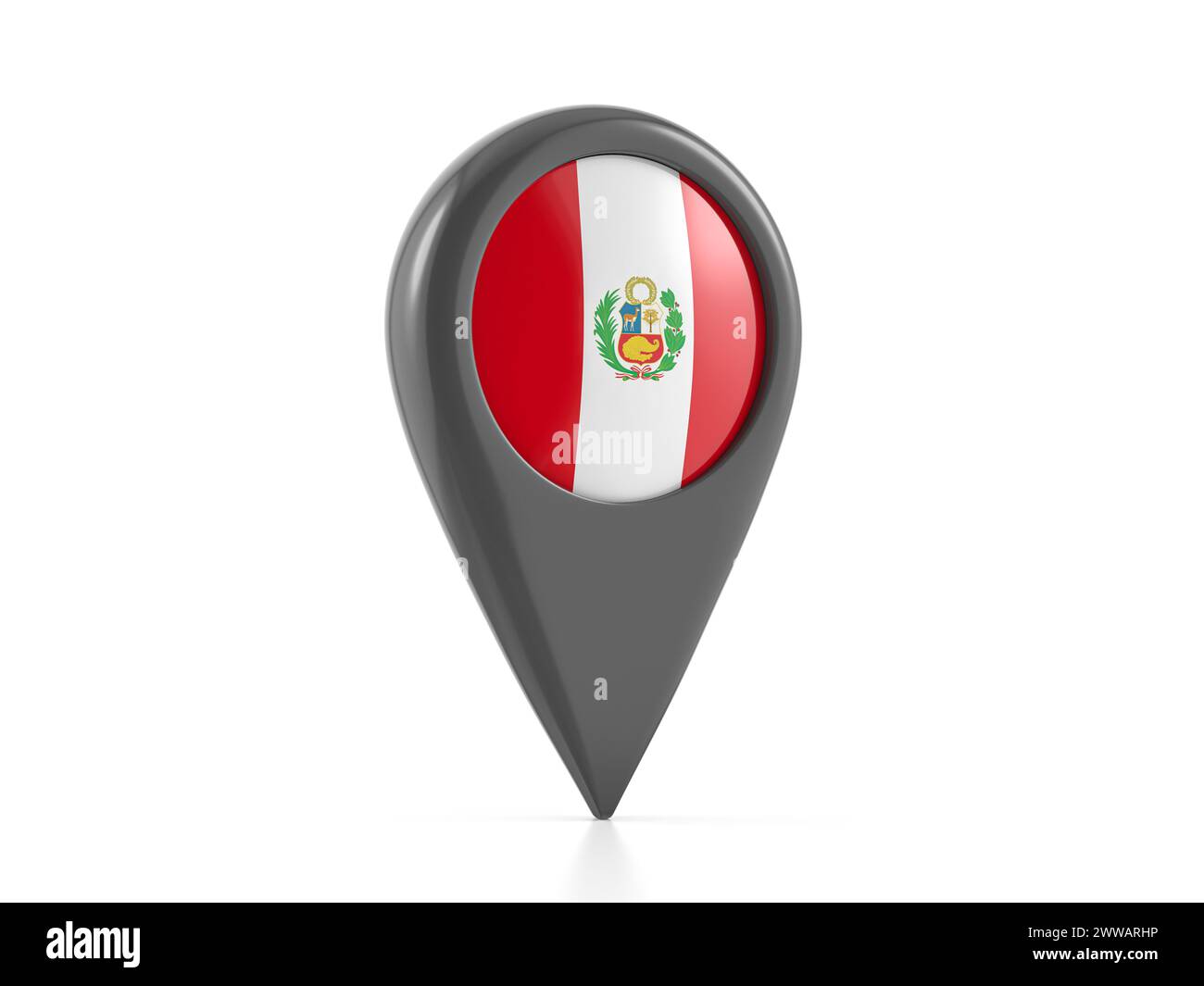 Map marker with Peru flag on a white background. 3d illustration Stock Photo - Alamy