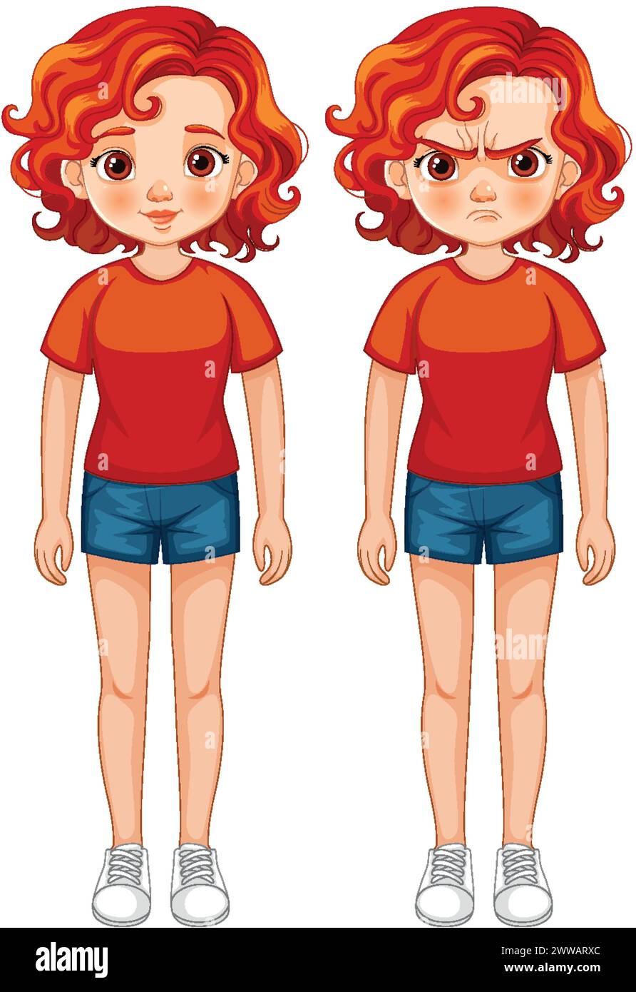 Vector art of girl showing contrasting emotions Stock Vector Image ...