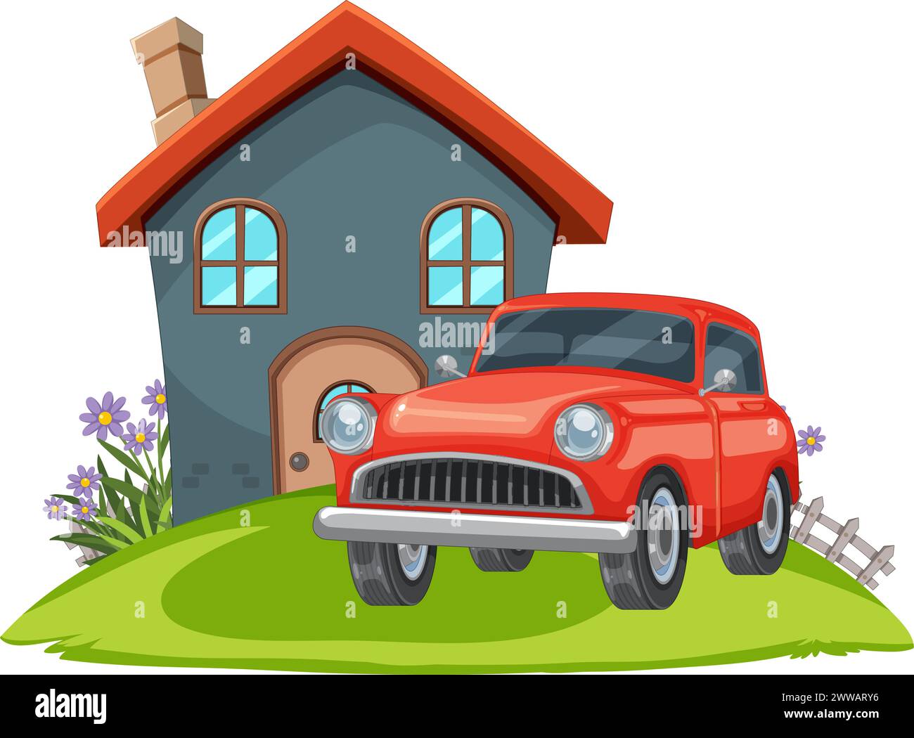 Vector graphic of a house and car on grass Stock Vector Image & Art - Alamy