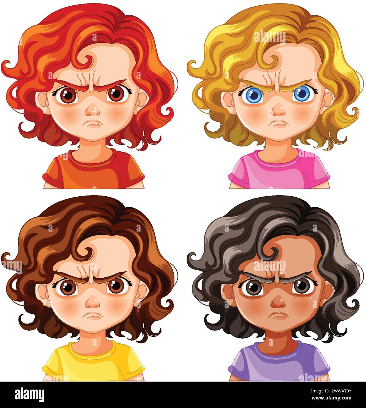 Four cartoon kids showing various angry expressions Stock Vector Image ...