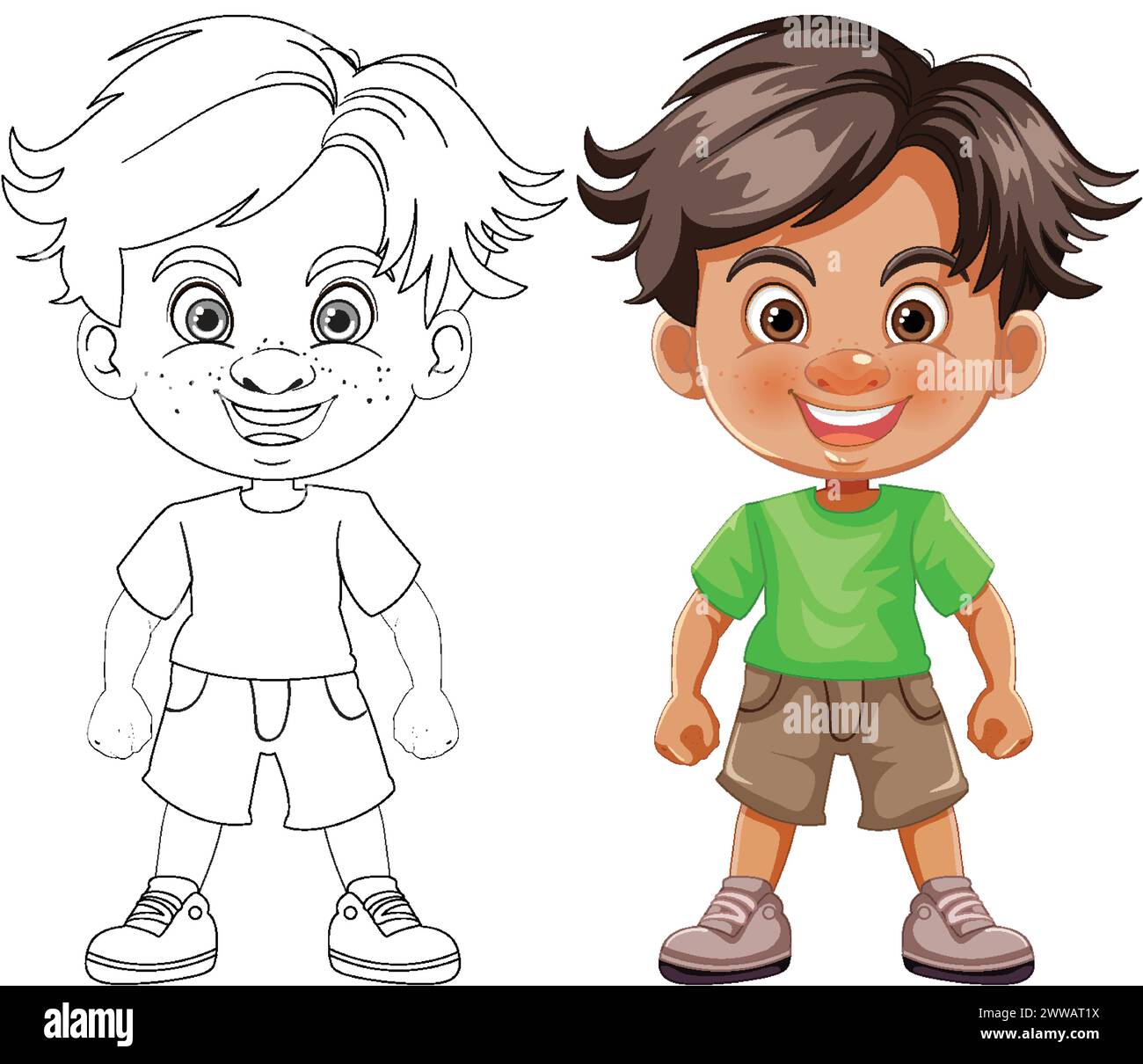 Vector illustration of a boy, colored and outlined Stock Vector Image ...