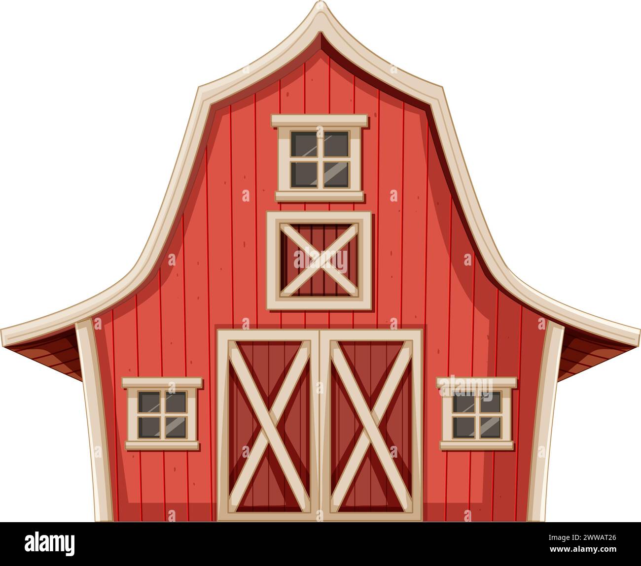 Cartoon-style red barn with white trim details Stock Vector Image & Art ...
