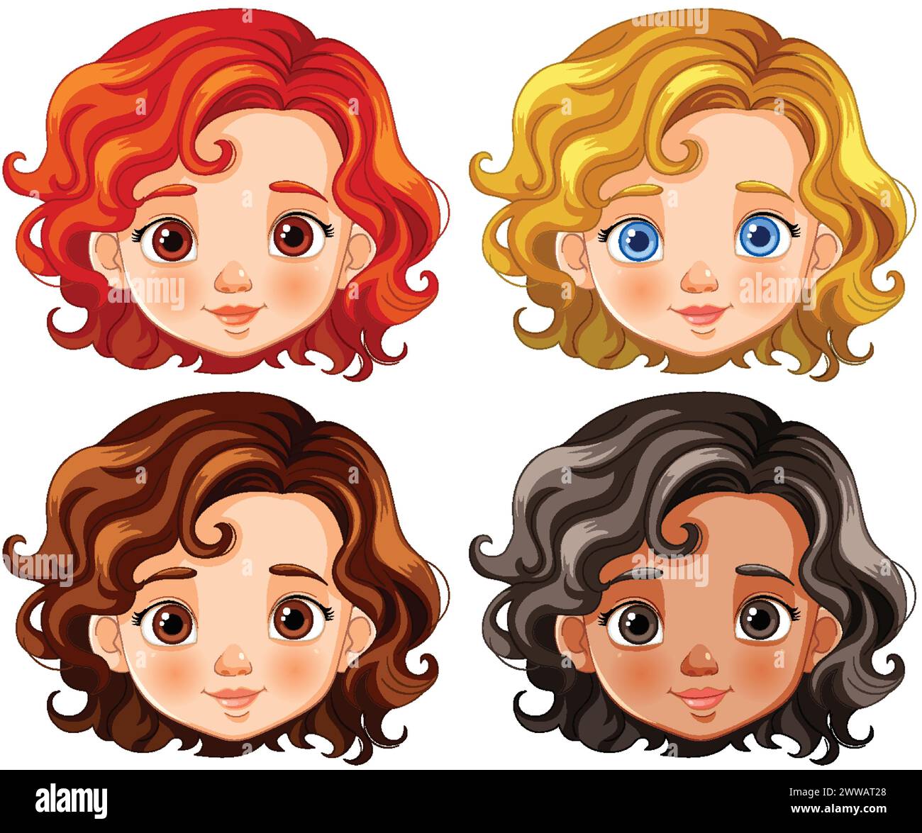 Four cartoon kids with different hair and skin tones Stock Vector Image ...