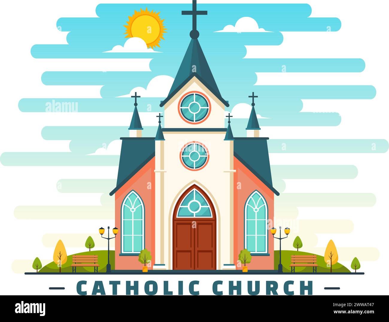 Cathedral Catholic Church Building Vector Illustration With ...