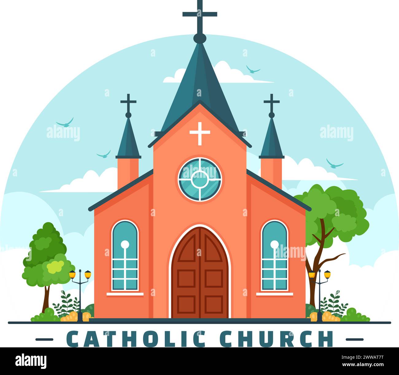 Cathedral Catholic Church Building Vector Illustration With ...