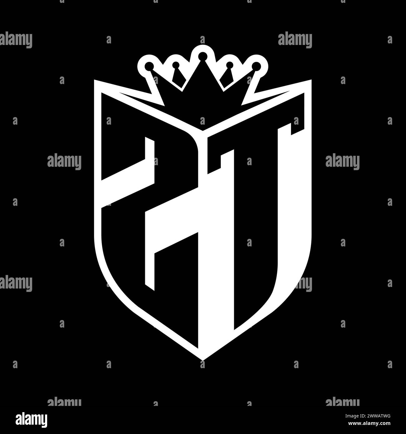 ZT Letter bold monogram with shield shape and sharp crown inside shield black and white color ...