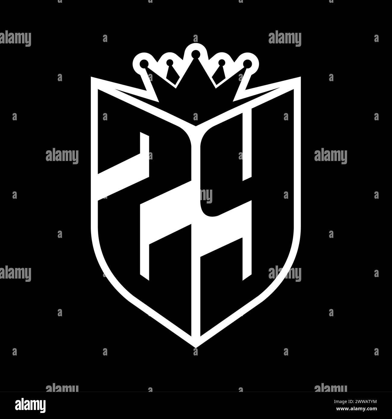 ZY Letter bold monogram with shield shape and sharp crown inside shield black and white color ...
