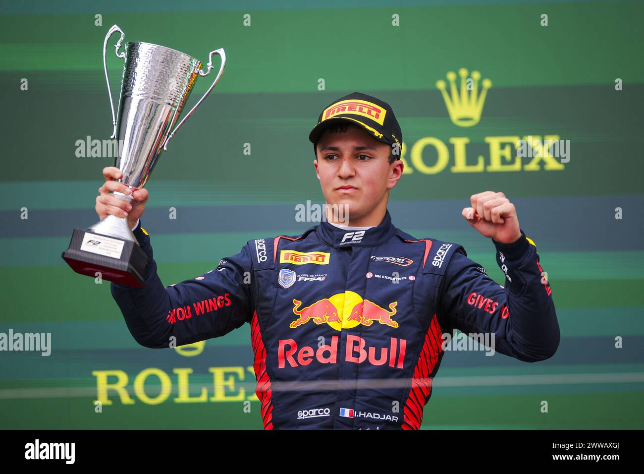Podium, HADJAR Isack (fra), Campos Racing, Dallara F2 2024, portrait ...