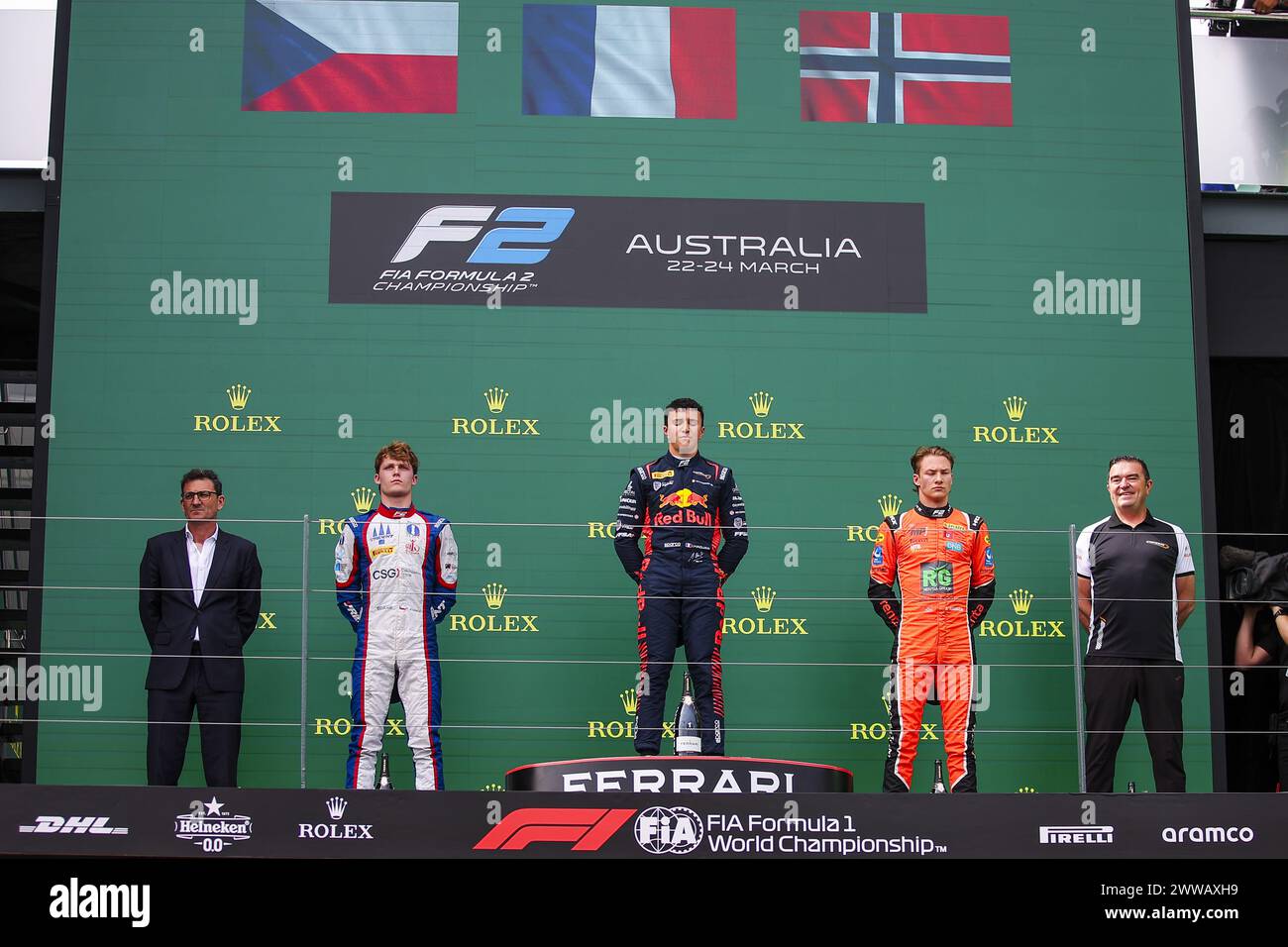 Podium, STANEK Roman (cze), Trident, Dallara F2 2024, HADJAR Isack (fra ...