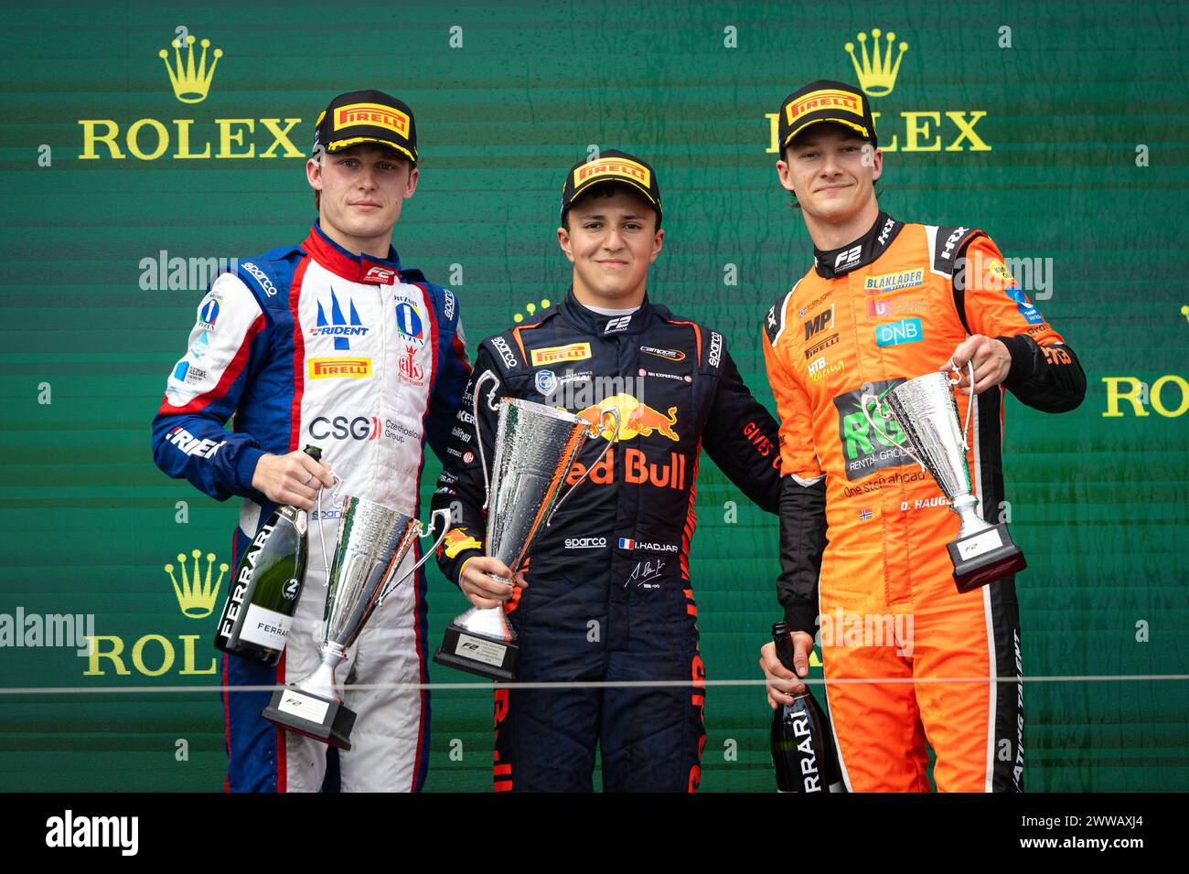 Podium, STANEK Roman (cze), Trident, Dallara F2 2024, HADJAR Isack (fra ...