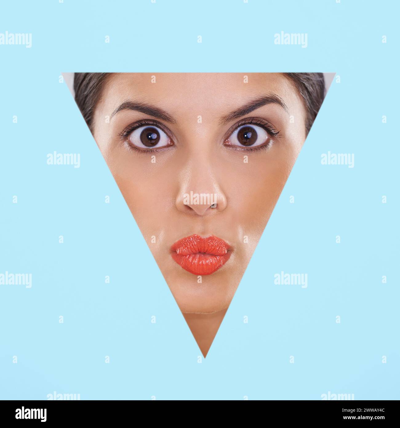 Face, woman and makeup or beauty in cutout and studio for cosmetics ...