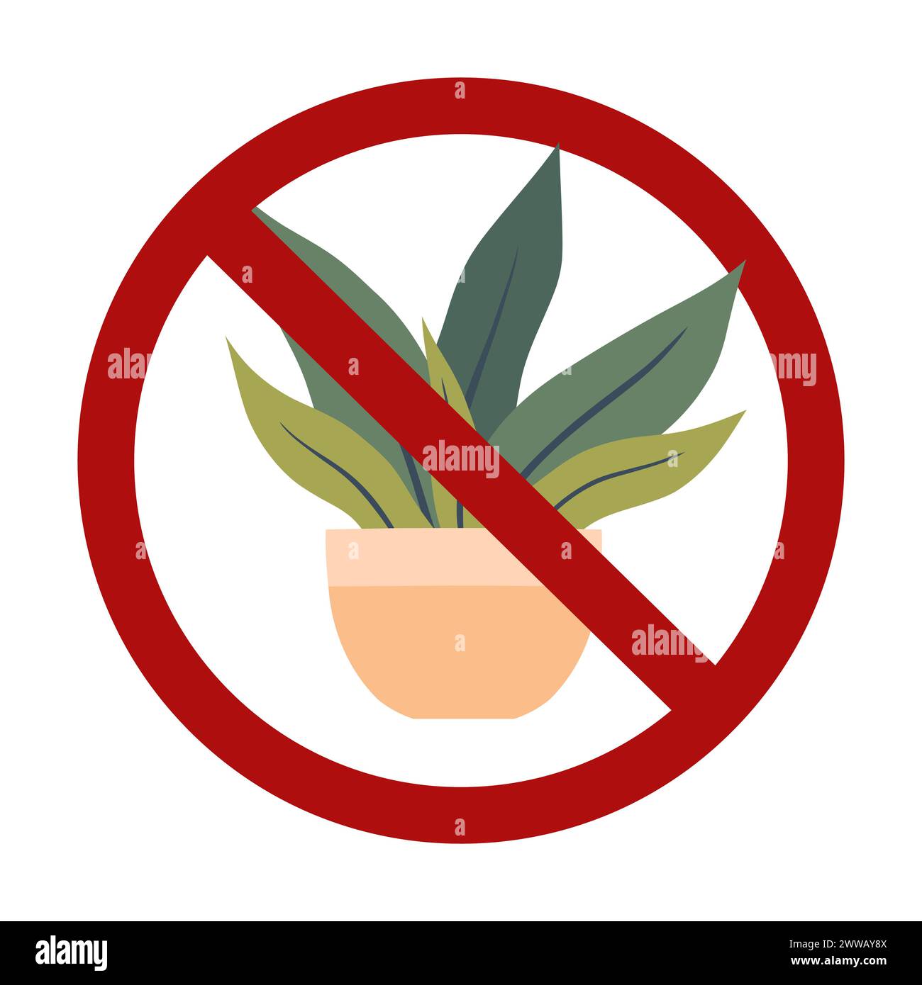 Vector forbidden sign with house plant in pot isolated from background ...