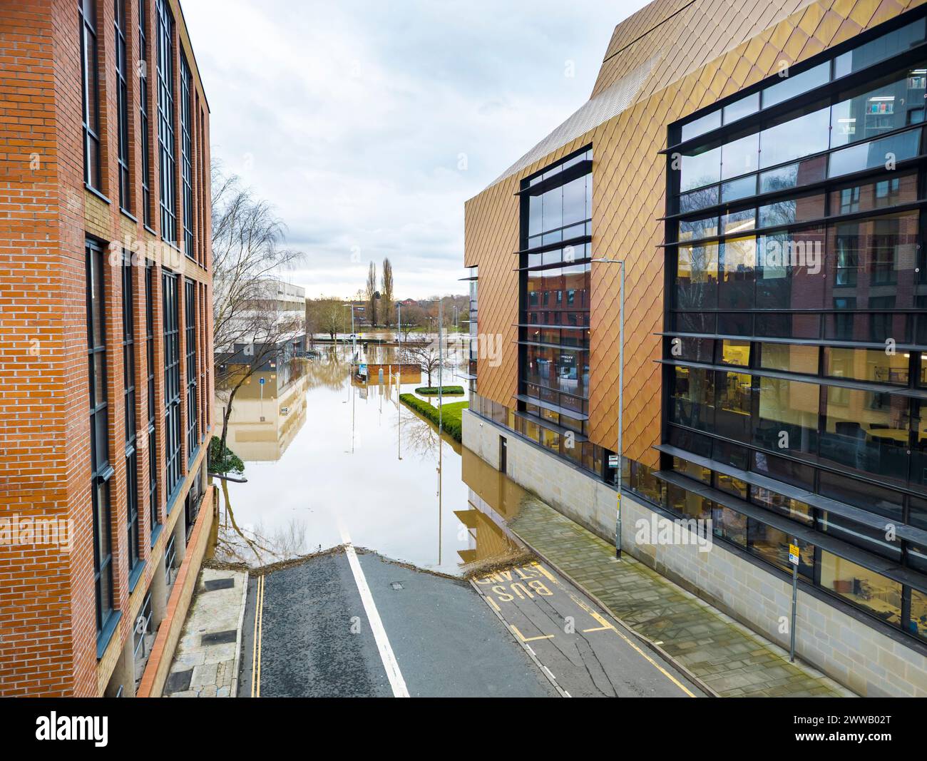 Worcester,Worcestershire,UK-January 05 2024:Flood waters,caused by ...