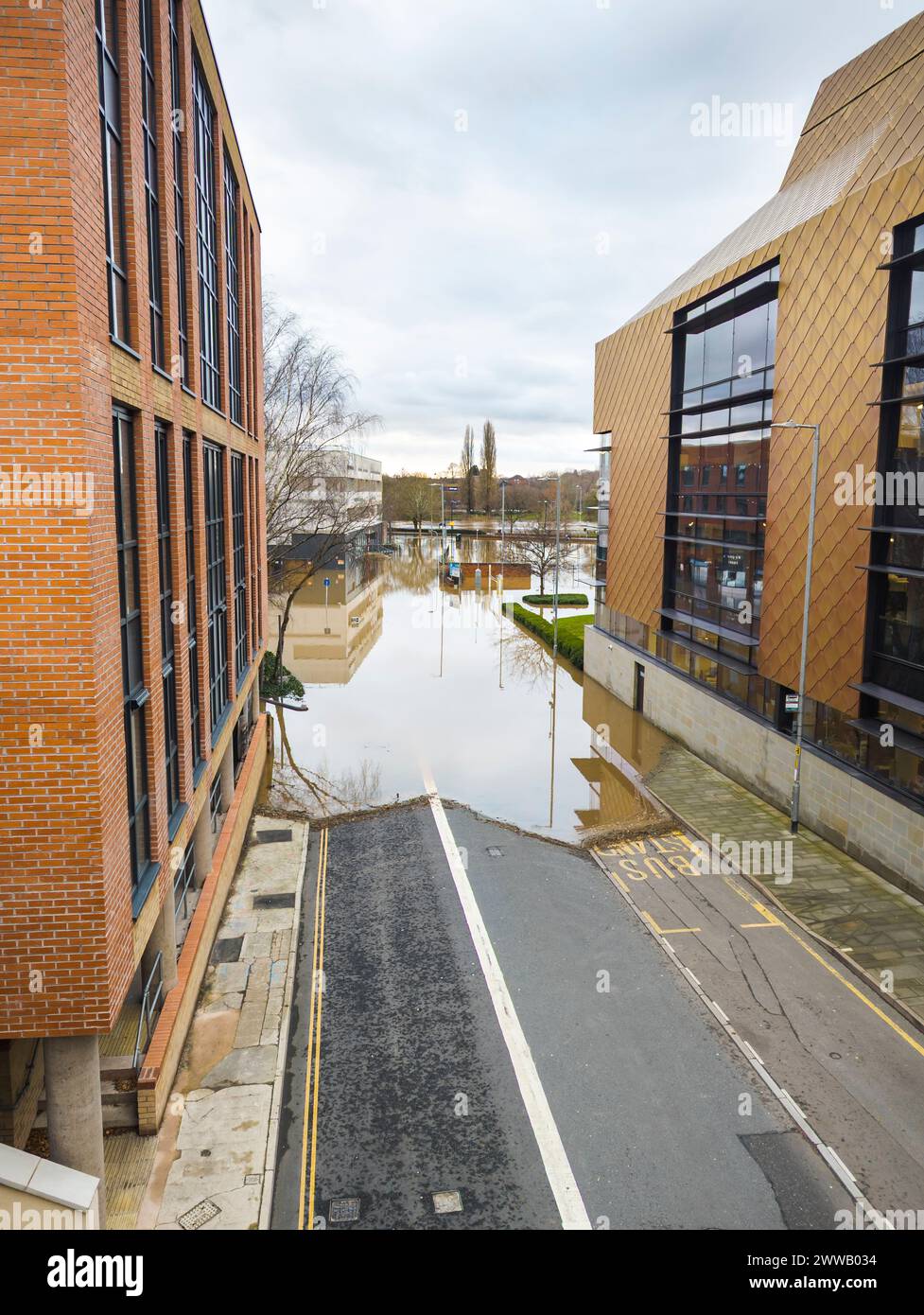 Worcester,Worcestershire,UK-January 05 2024:Flood waters,caused by ...