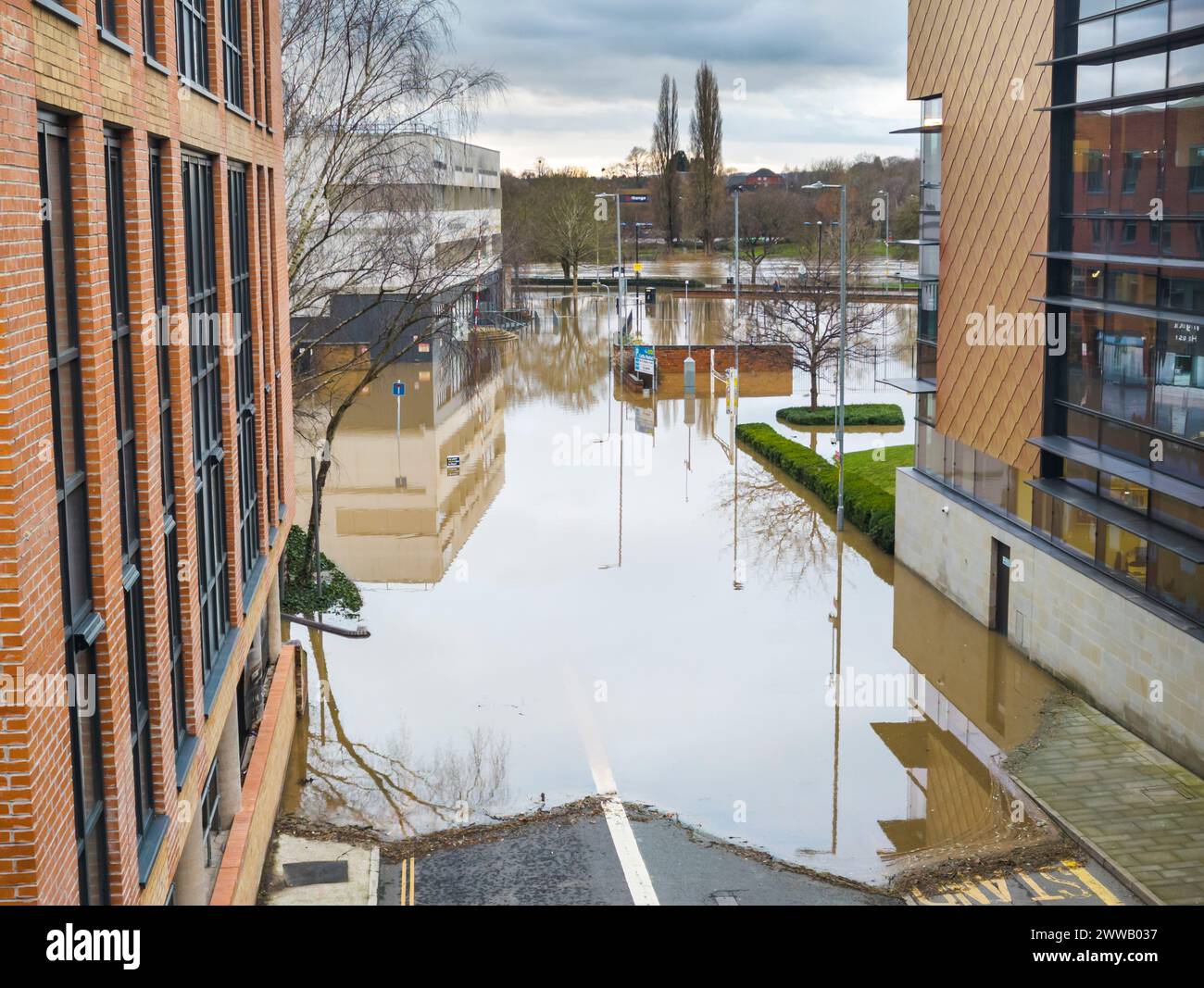 Worcester,Worcestershire,UK-January 05 2024:Flood waters,caused by ...