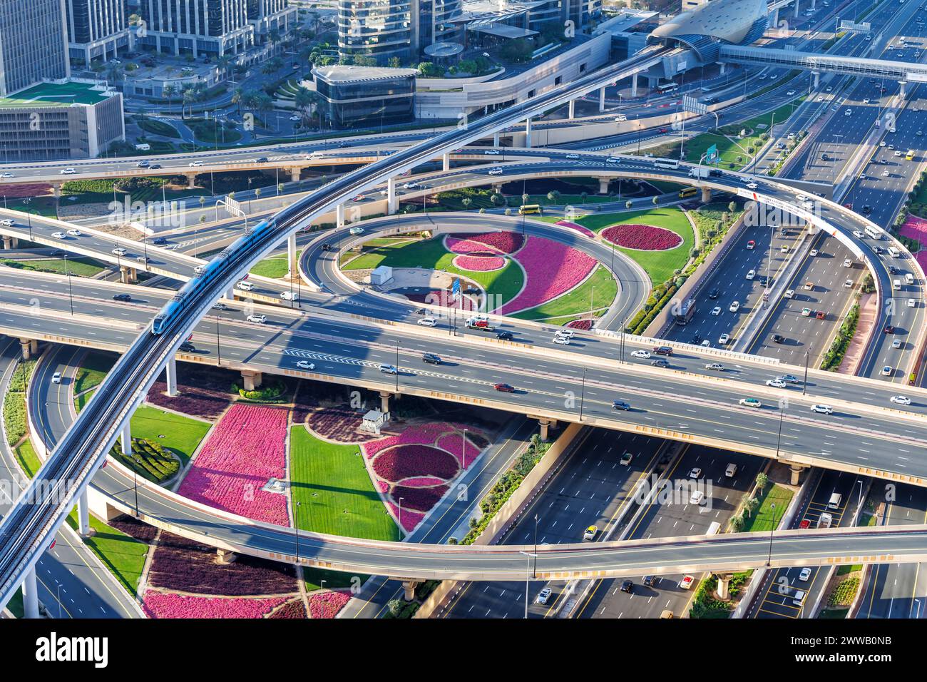 Dubai crossroads of Sheikh Zayed Road highway interchange traffic near ...