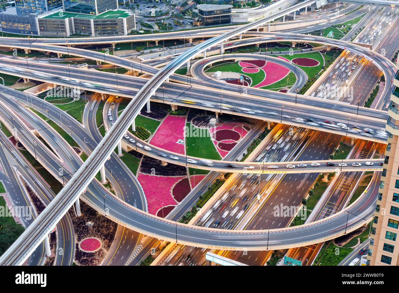 Dubai crossroads of Sheikh Zayed Road highway interchange traffic near ...