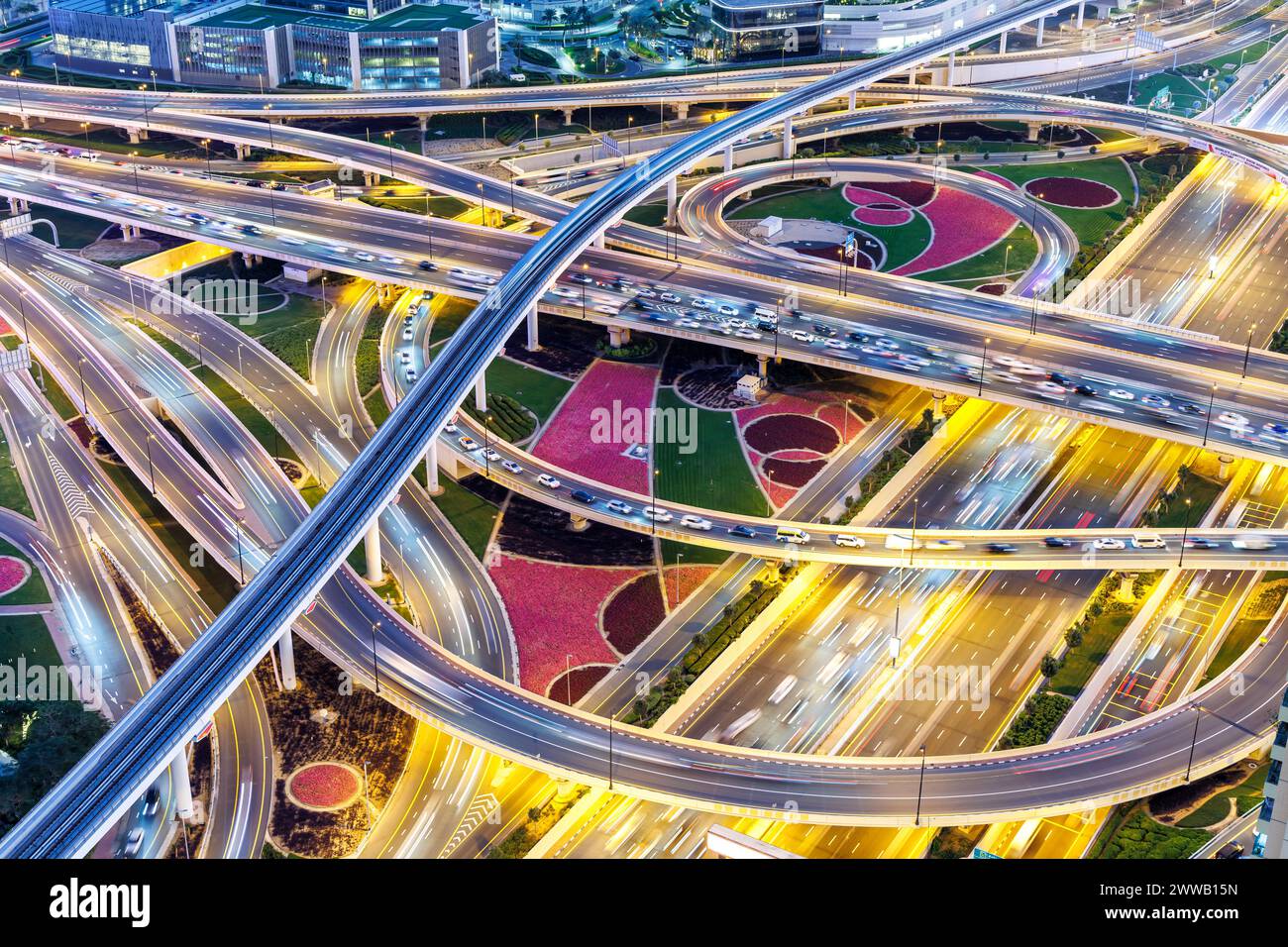 Dubai crossroads of Sheikh Zayed Road highway interchange traffic near ...