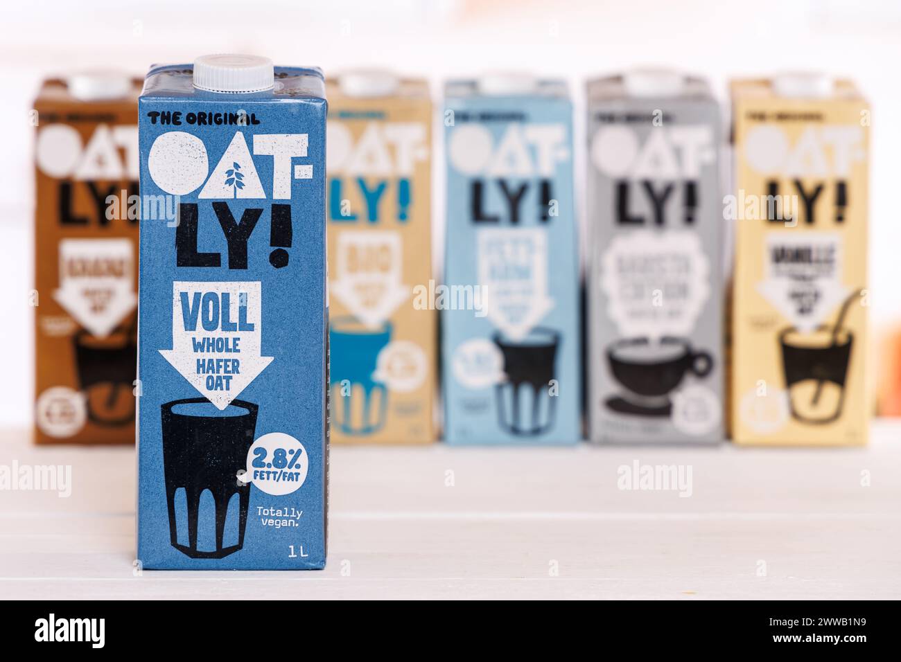 Stuttgart, Germany - March 4, 2024: Oatly vegan oat milk substitute ...