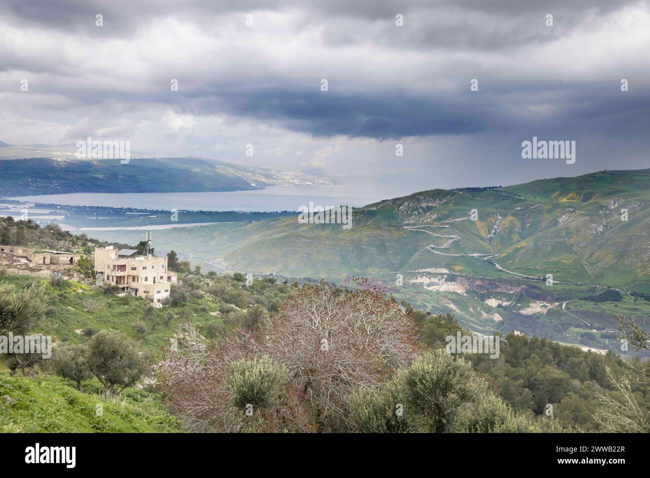 view of the golan heights in Israel from roman ruins at umm qais ...