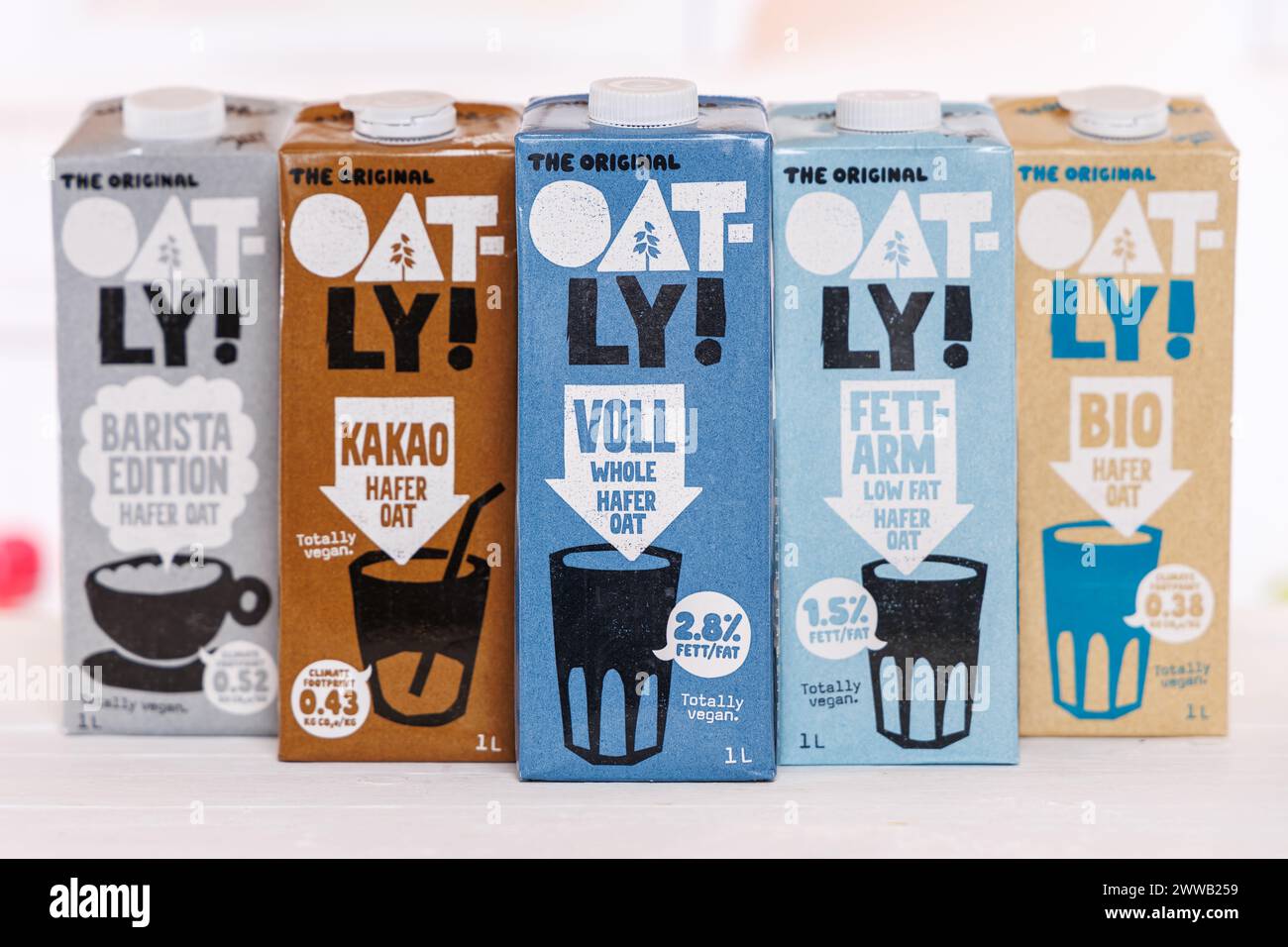 Stuttgart, Germany - March 4, 2024: Oatly vegan oat milk substitute ...