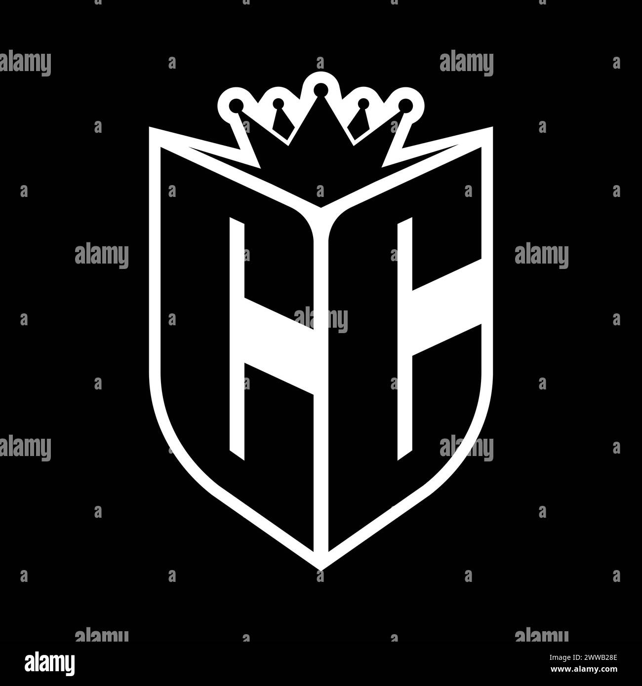 CC Letter bold monogram with shield shape and sharp crown inside shield ...