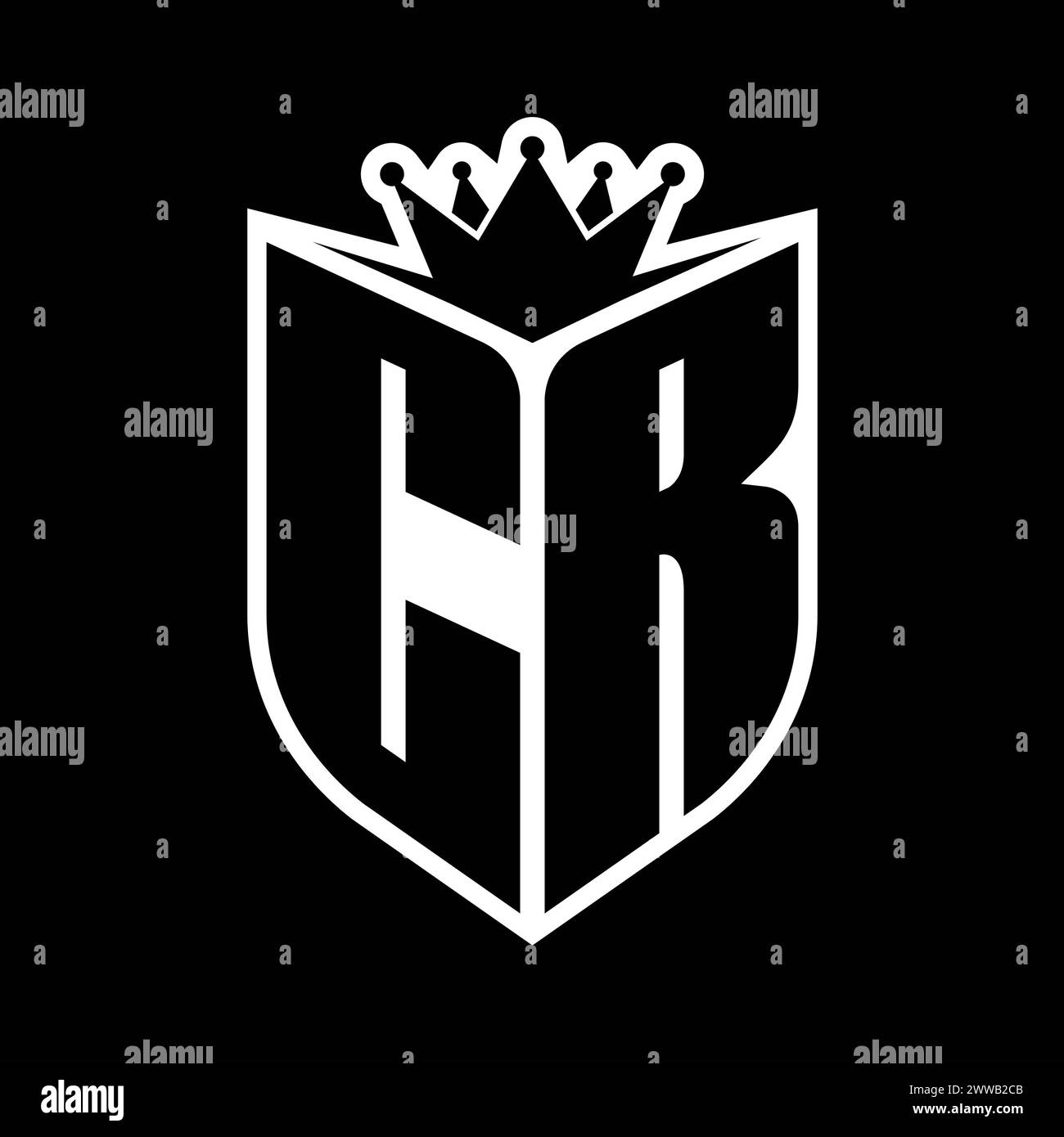 CR Letter bold monogram with shield shape and sharp crown inside shield ...