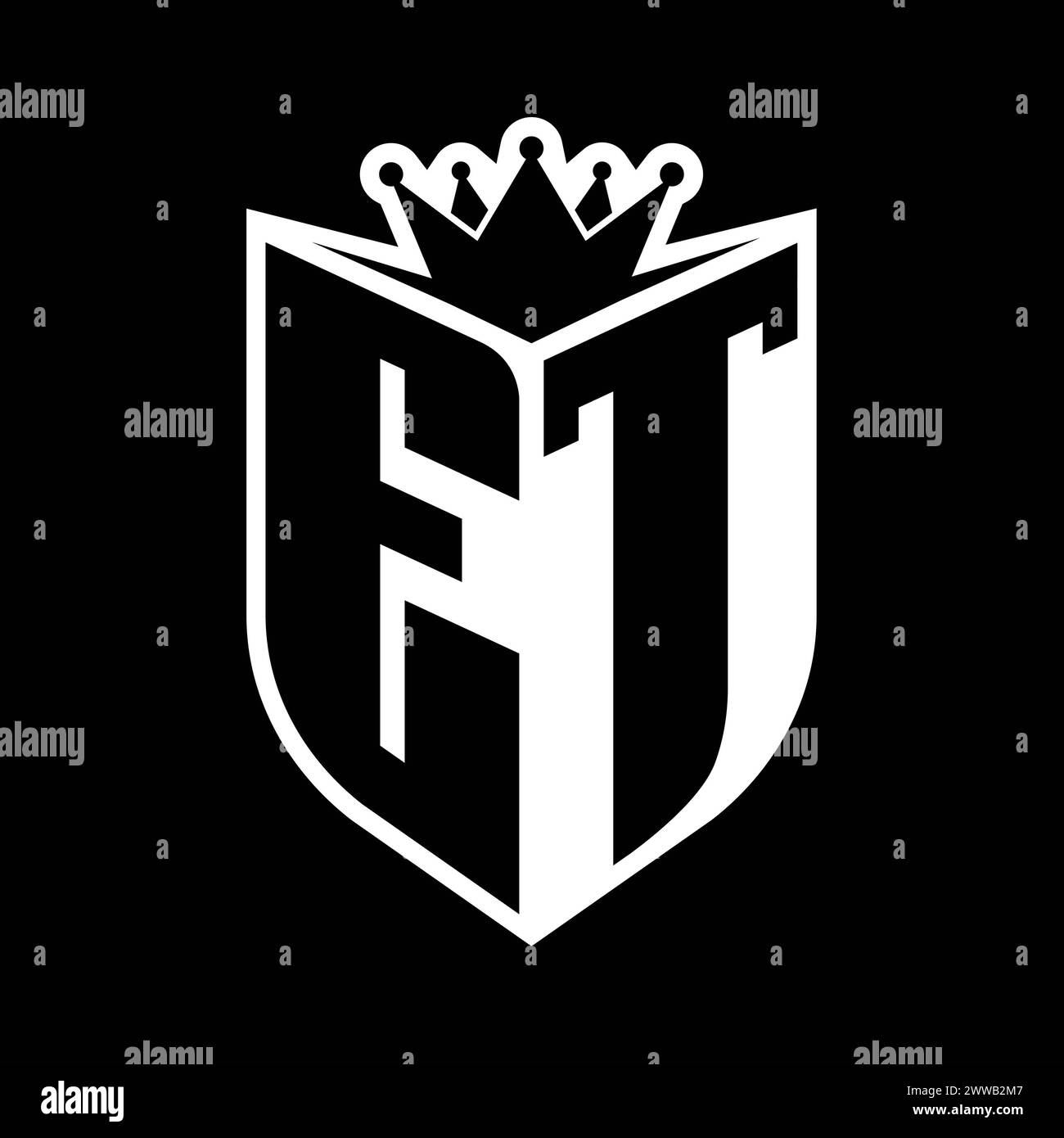 ET Letter bold monogram with shield shape and sharp crown inside shield ...