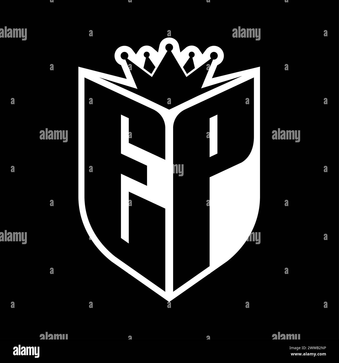 EP Letter bold monogram with shield shape and sharp crown inside shield ...